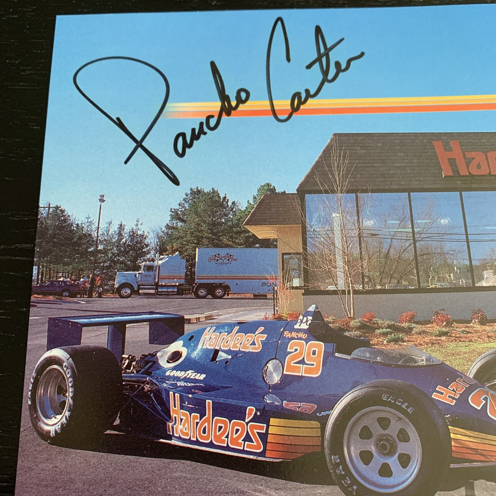 1989 Pancho Carter #29 HARDEE'S POSTCARD Autographed PPG Cart Curcuit ...