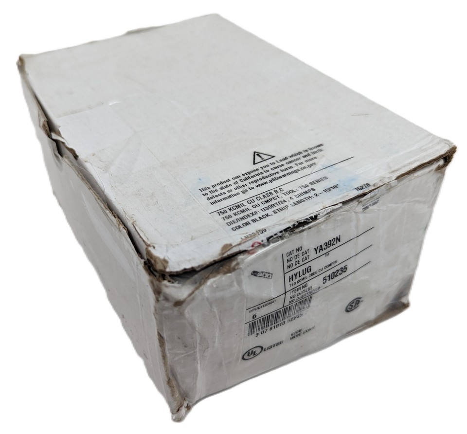 6 BURNDY YA392N 2-Hole Lug Copper Compression Connector Straight 750 ...