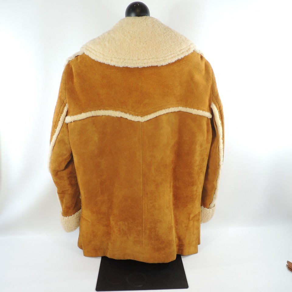 HEAVY Vintage MIGHTY MAC Sheepskin Fleece Lined Genuine Leather Suede ...