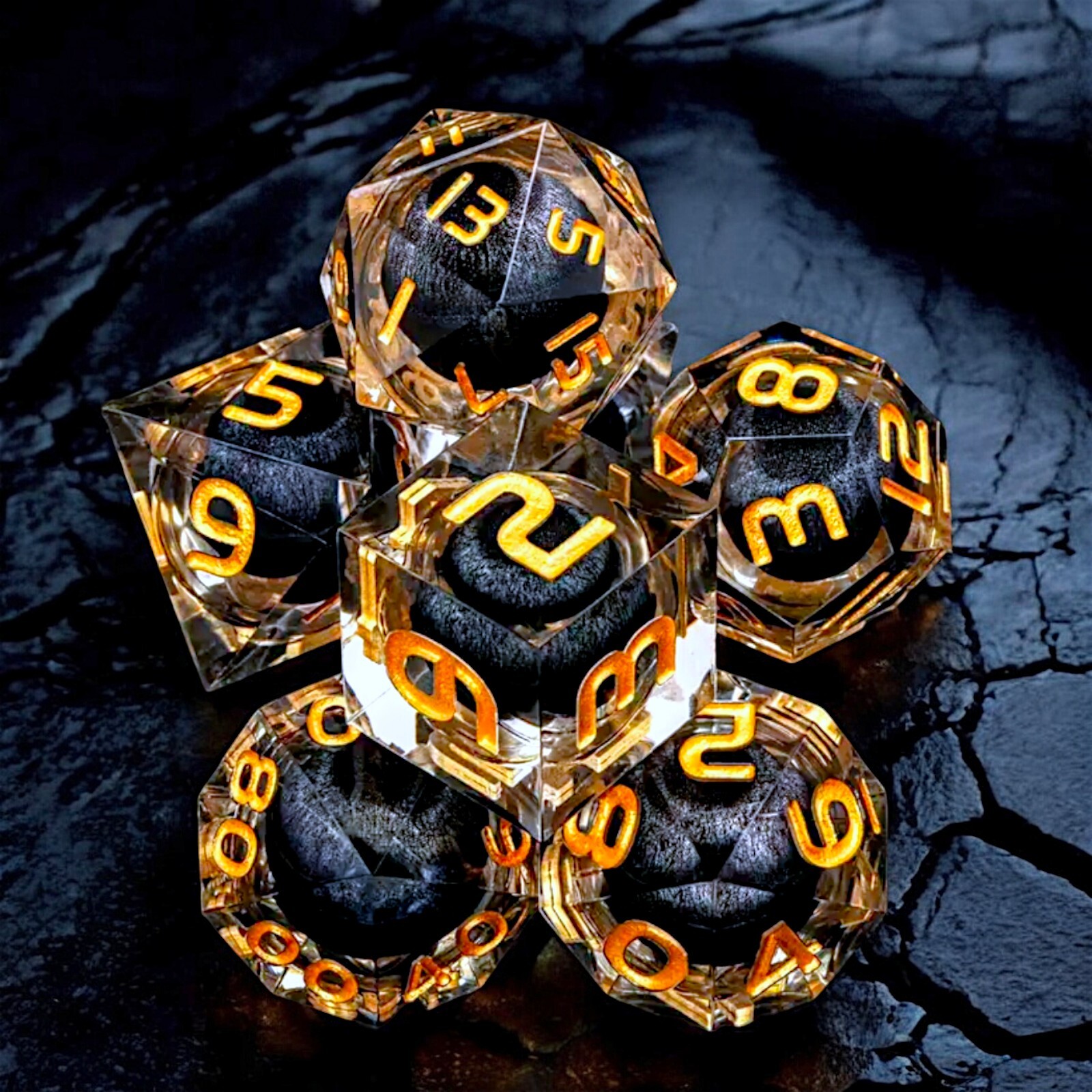 Shadow Rift Black Liquid Core DnD Dice Set 7pc Dungeon Dragons HANDMADE ...