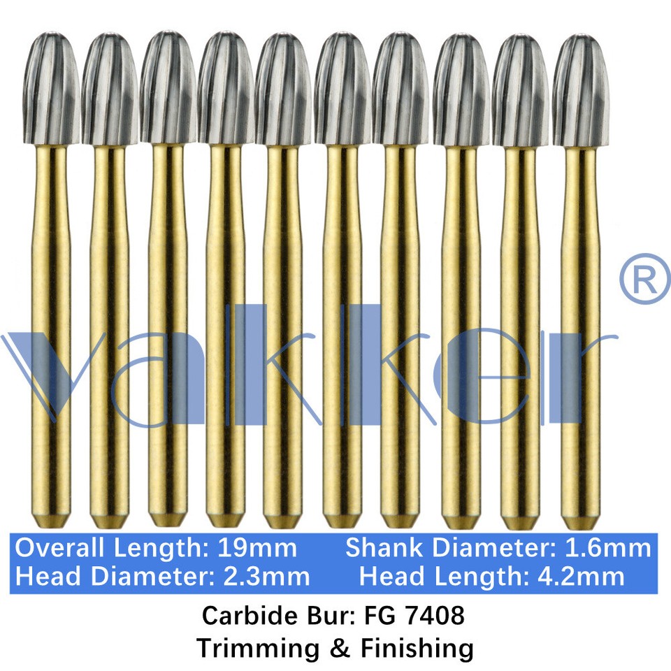 Vakker 10PC Dental Tungsten Carbide Burs FG Gold Trimming & Finishing ...