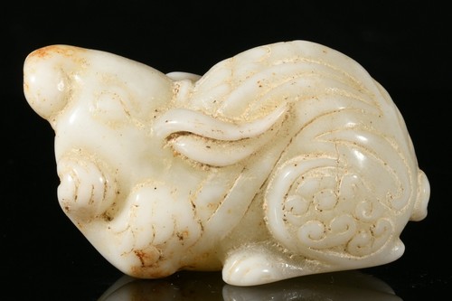 6.5CM Old China Dynasty Han White Jade Carving Rabbit Bunny Animal ...
