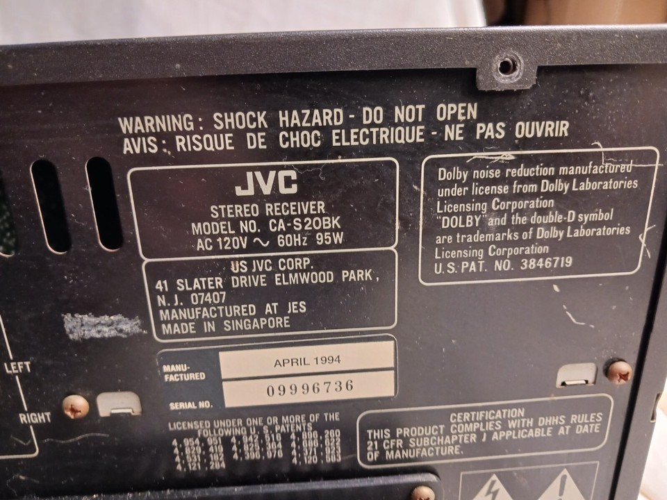 Vintage JVC CA-S20BK Home Bookshelf Stereo System CD Aux Tape Radio ...