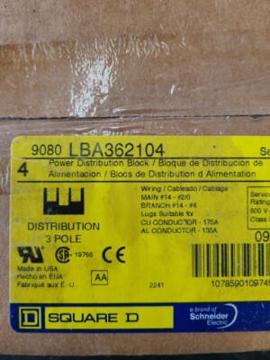 Box of Square D Power Distribution Blocks, 175 Amp, 3 Pole LBA362104 | eBay