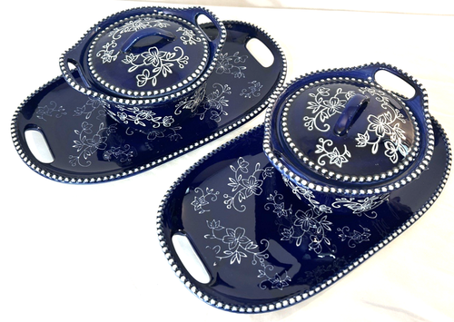 2 Sets Temptations Tara Floral Lace Cobalt Blue Soup & Sandwich ...