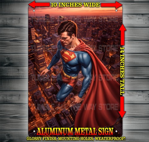 Superman Overlooking Metropolis at Sunset Hi Res Metal Sign Wall Art 10 ...
