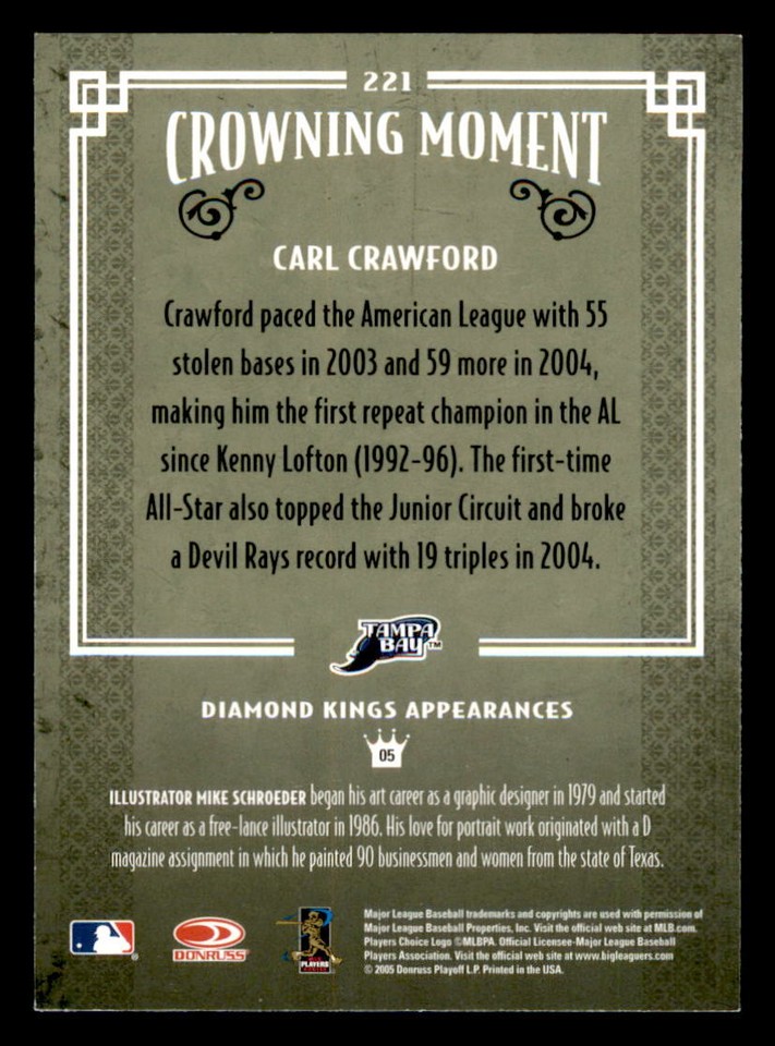 2005 Donruss Diamond Kings Black and White #221 Carl Crawford Devil ...