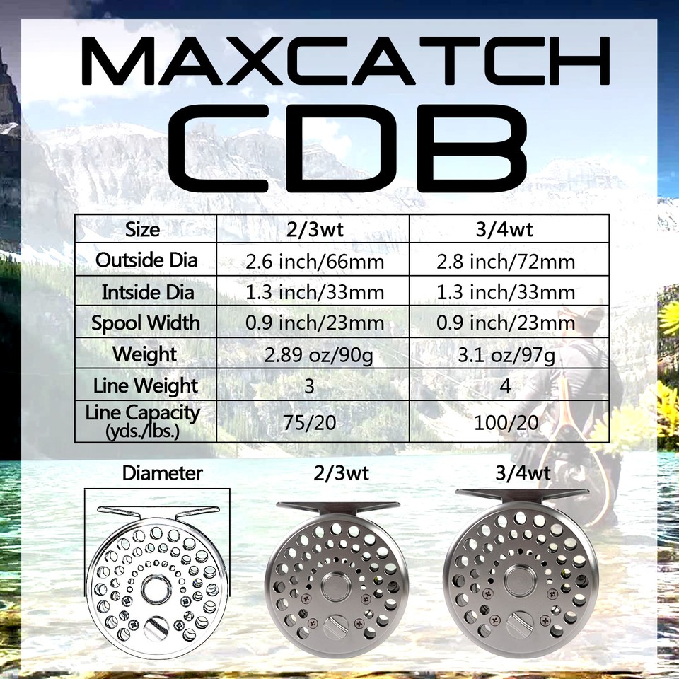 Maxcatch Classic Fly Reel 2/3 3/4WT Clicker And Pawl Drag Trout Fly ...