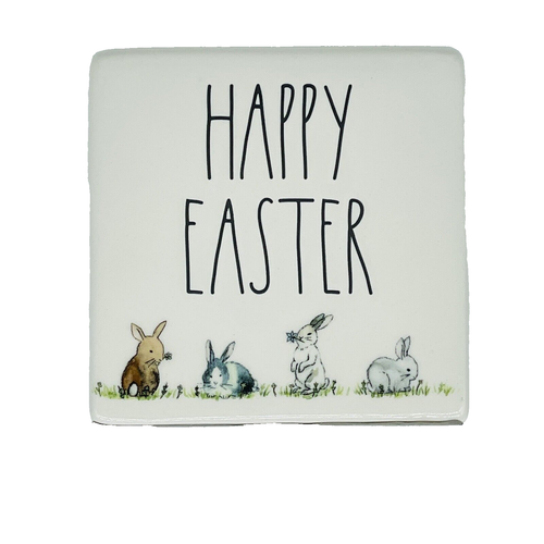 RAE DUNN HAPPY EASTER SQUARE EASTER BUNNIES 4 X 4 SIGN DECORATION | eBay