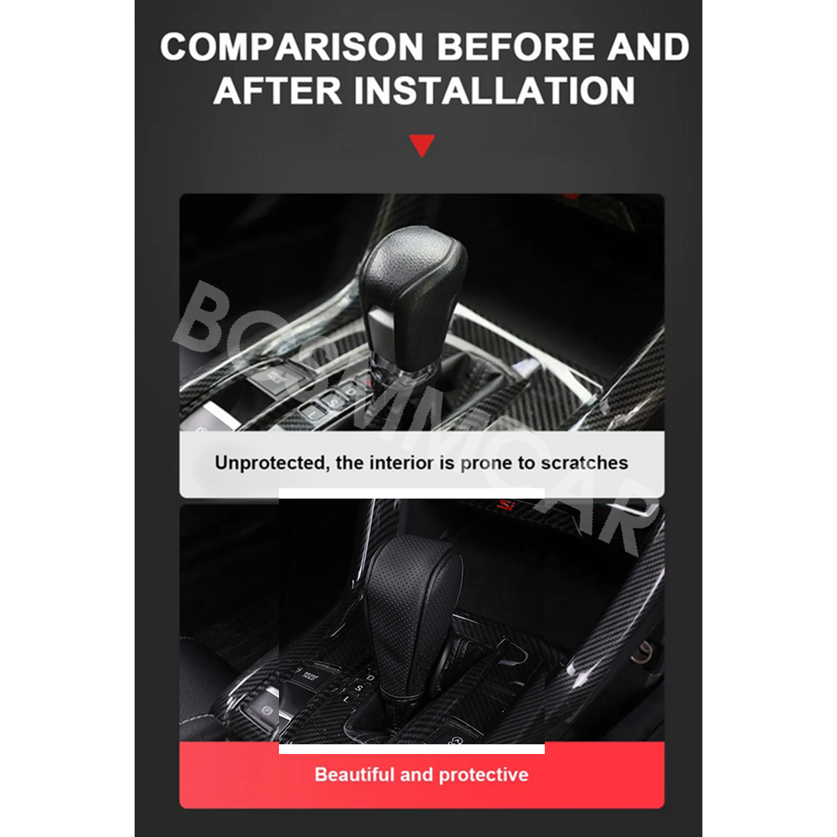 Car Gear Shift Knob Cover Genuine Leather Shifter Lever Collars Sleeve ...