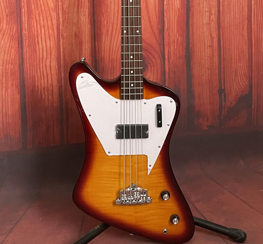 Custom Firebird Sunburst Electric Bass Guitar 4 Strings Chrome Part Dot ...