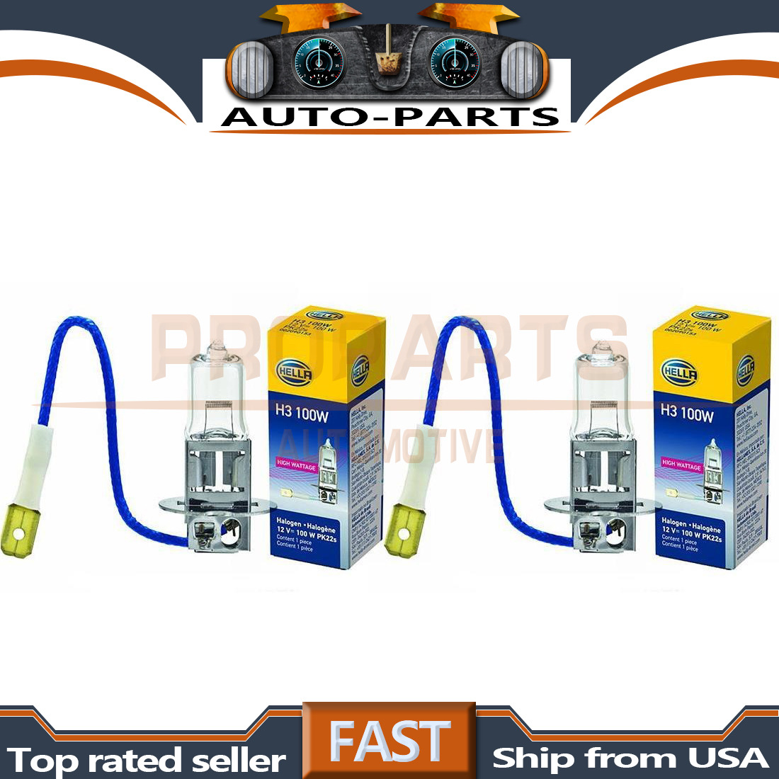 H3 Bulb H3 100W Yellow Halogen Fog Light Bulbs - 3000K, 2100 Lumen Pair ...
