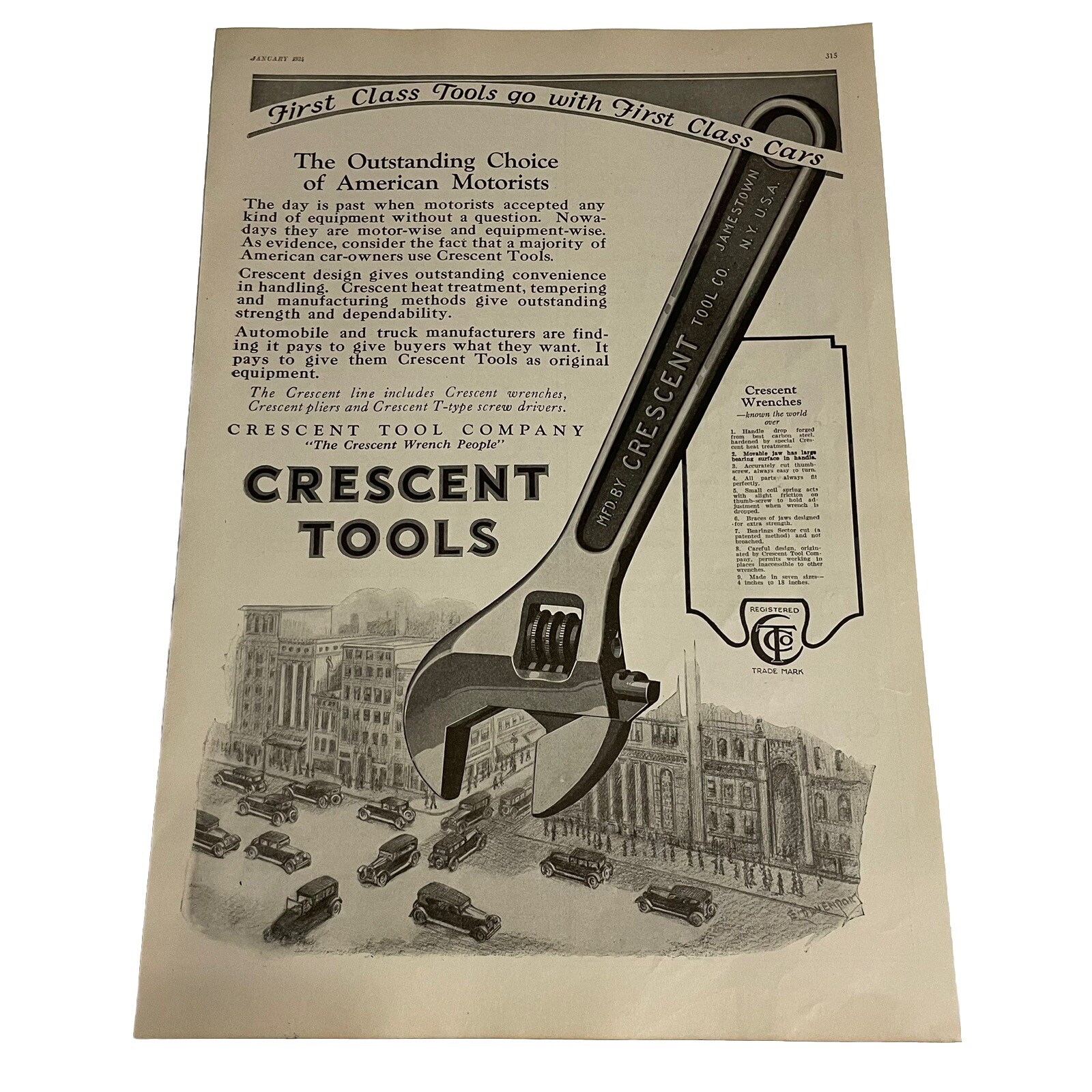 Crescent tools automobile 1924 vintage print ad 1920s car shop wrench ...