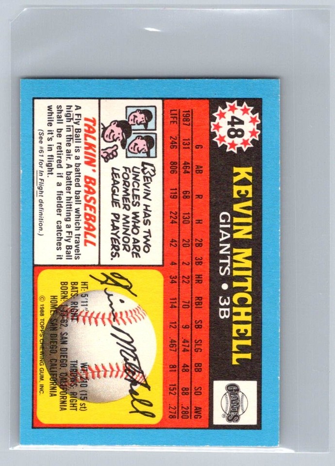 1988 Topps UK Minis Baseball #48 Kevin Mitchell - VG - San Francisco ...