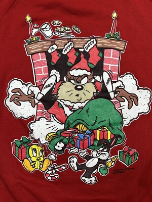 Looney Tunes M Taz 1993 Warner Bros VTG Christmas Sweatshirt USA ...