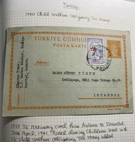 1941 Ankara Turkey Stationery Postcard Cover To Istanbul Tax Stamp ...