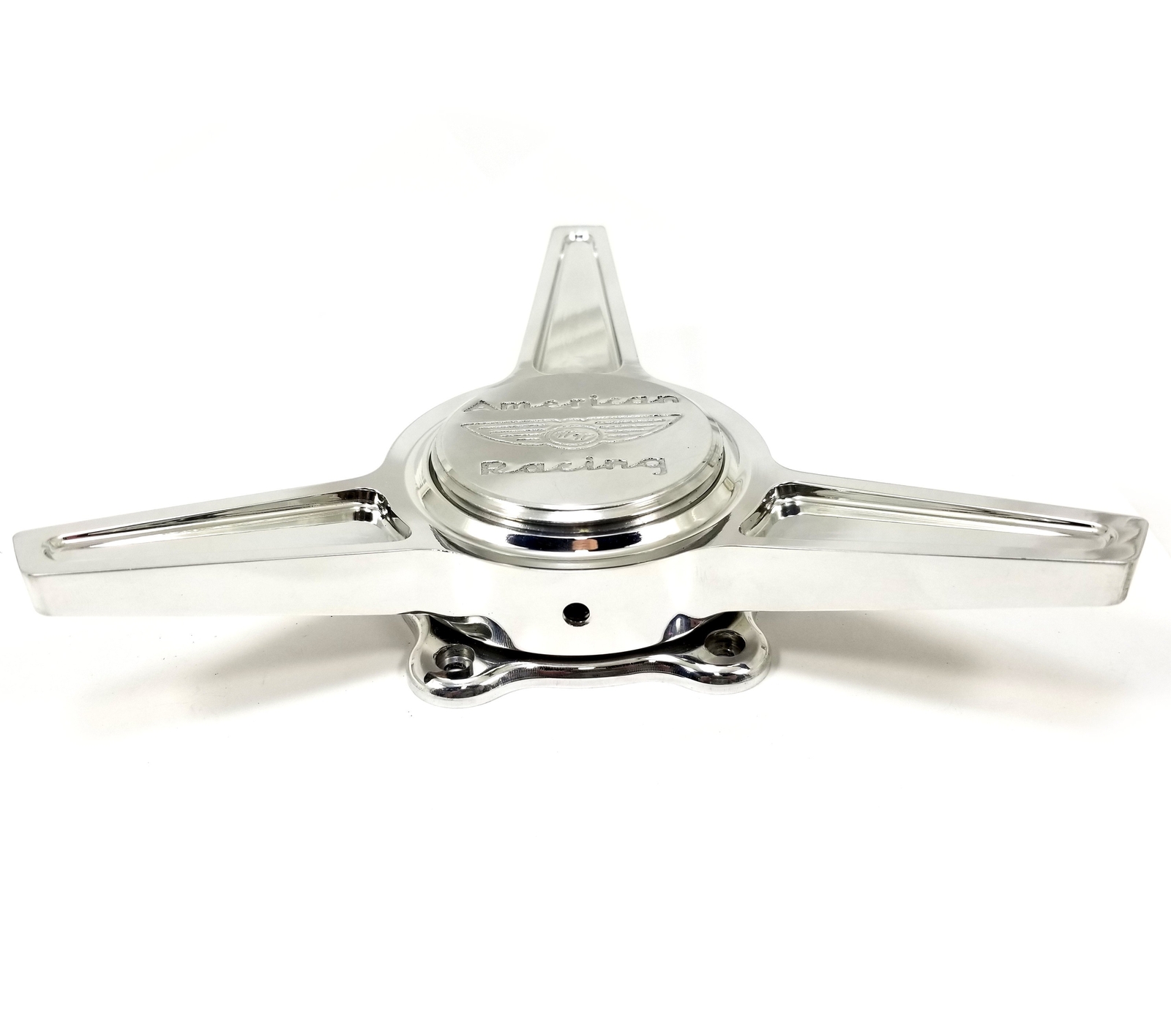 4x American Racing Polished 8" Vintage Tri-Bar Spinner Wheel Center ...