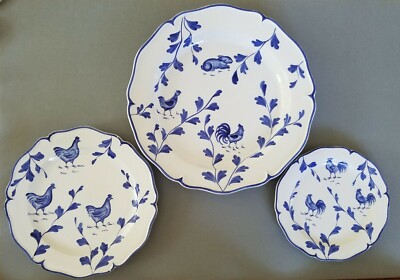 Intrada Italy Set of 3 Hand Painted Blue Rooster Plates~Salad Dinner ...