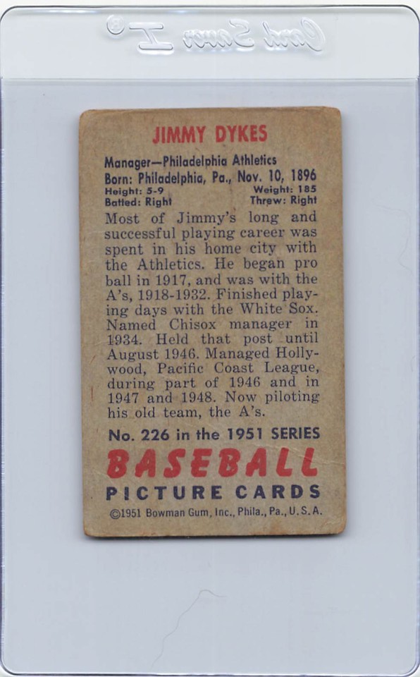 1951 Bowman #226 Jimmy Dykes Athletics Good *DA-B6414 | eBay