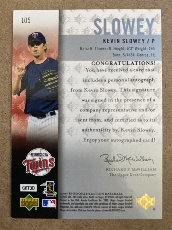 2007 SP Rookie Edition Autographs #105 Kevin Slowey MINNESOTA TWINS | eBay