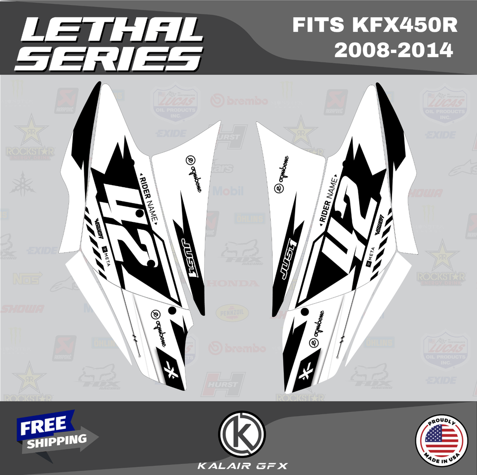 Graphics Kit for KAWASAKI KFX450R (2008-2014) Lethal Series - White 16 ...