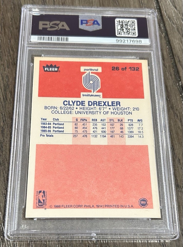 Clyde Drexler Houston Blazers 1986 Fleer PSA 7 10 Signed Auto HOF RC ...