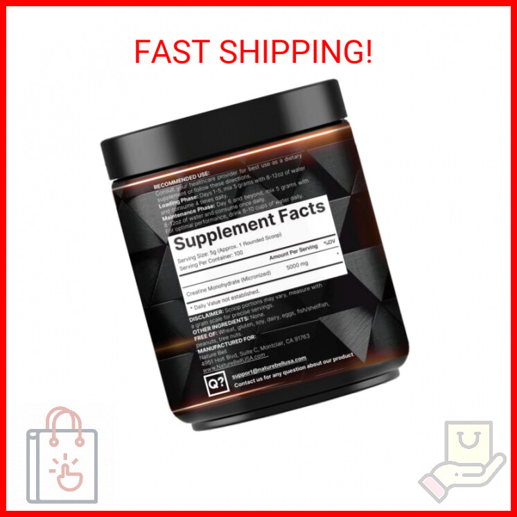 NatureBell Creatine Monohydrate Powder 500 Grams, 5000mg Per Serving ...