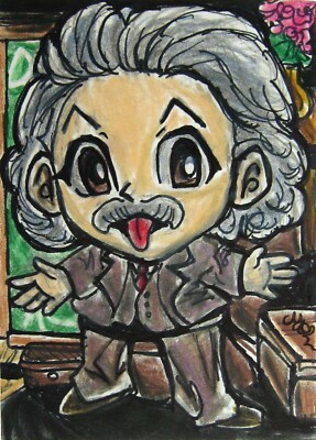 Scientist Albert Einstein Chibi Anime Art Original Sketch Card Drawing ...