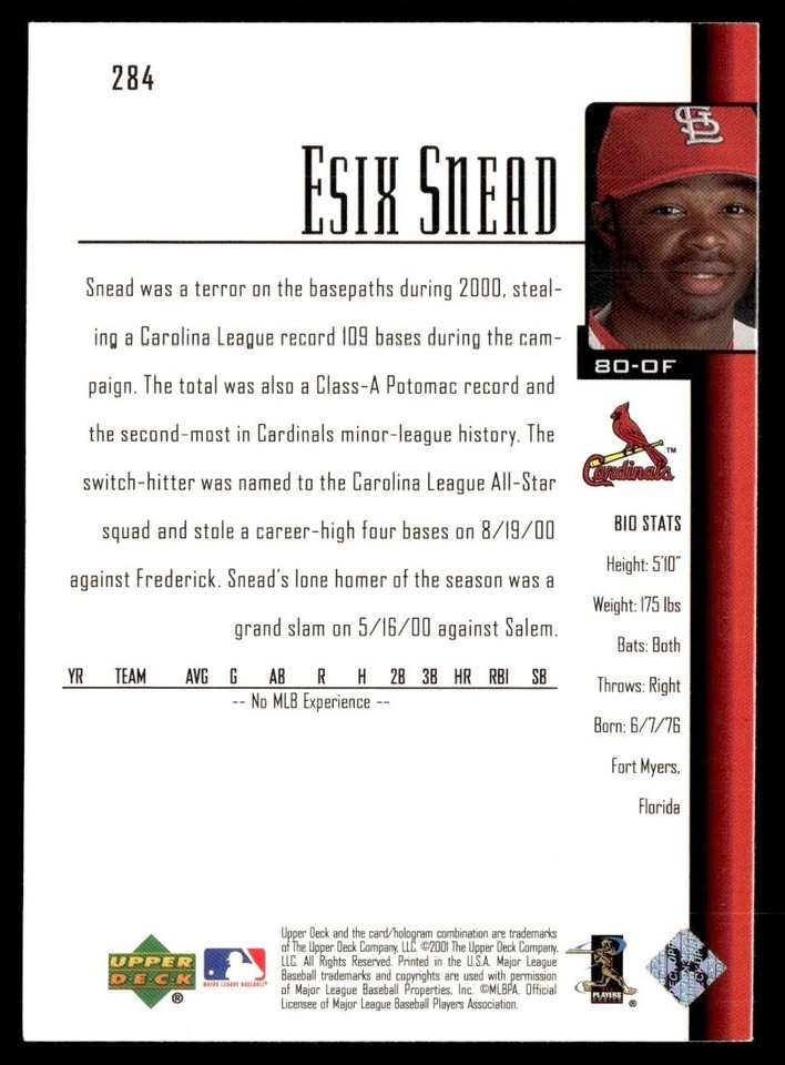 2001 Upper Deck Esix Snead Rookie St. Louis Cardinals #284 | eBay