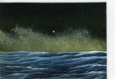 ACEO Original Acrylic Night Choppy Waves Rough Sea Ocean Miniature Art ...