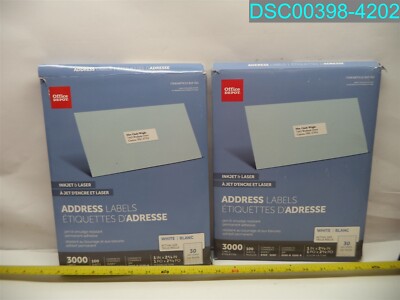 QTY=6000(2 X 3000):612011 Office Depot Inkjet/Laser Address Labels 1"x2 ...