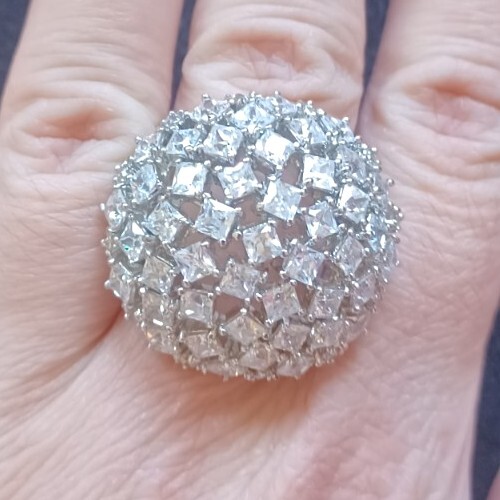 NEW! QVC Nolan Miller Sizes 7 & 9 Square Dome Austrian Crystal Rhodium ...