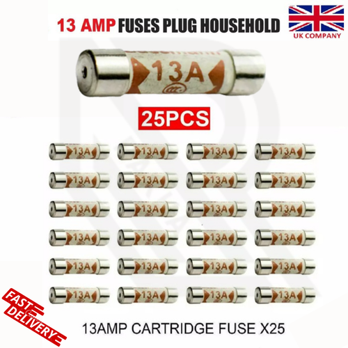 25x 13A Domestic Fuses Plug Top Household Mains 13amp Cartridge Fuse UK ...