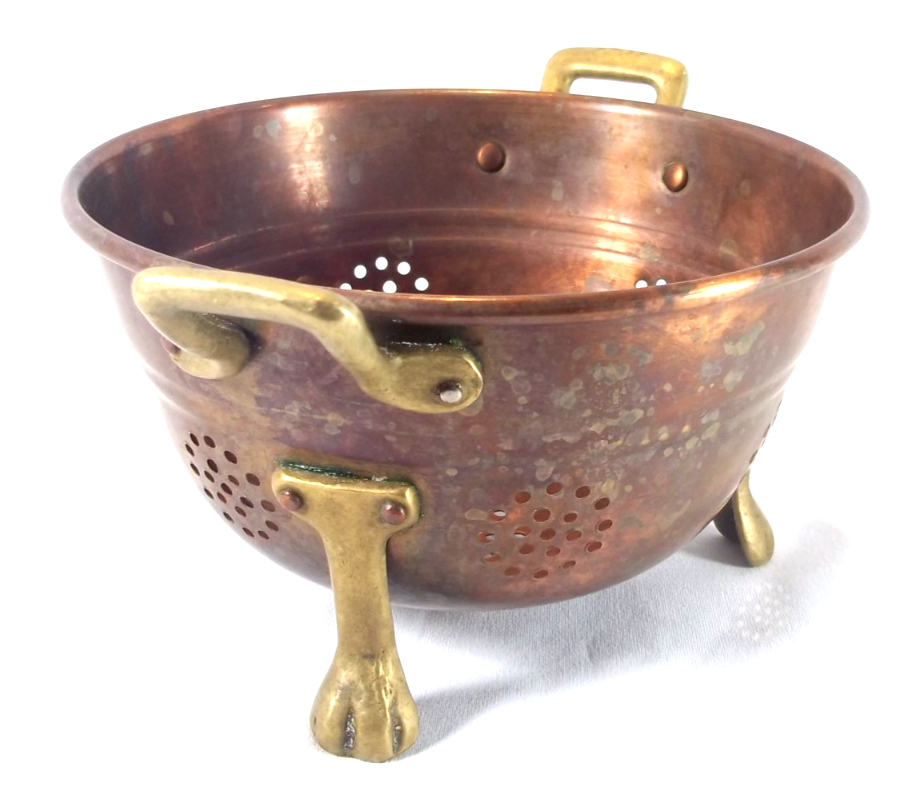 Copper Berry Strainer Colander w/Brass Feet & Handles 6" Vintage | eBay