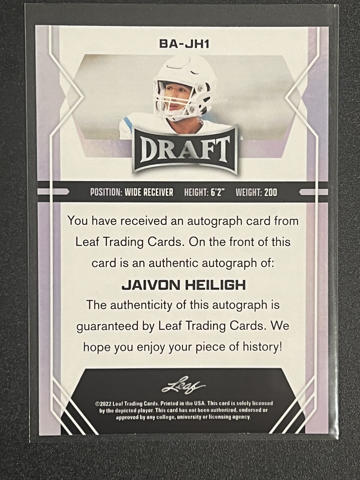 Jaivon Heiligh 2022 Leaf Draft Auto White RC #BA-JH1 Coastal Carolina ...