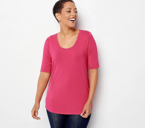 Susan Graver Weekend L Essential Cool Touch Knit U-Neck Top Simply Rose ...