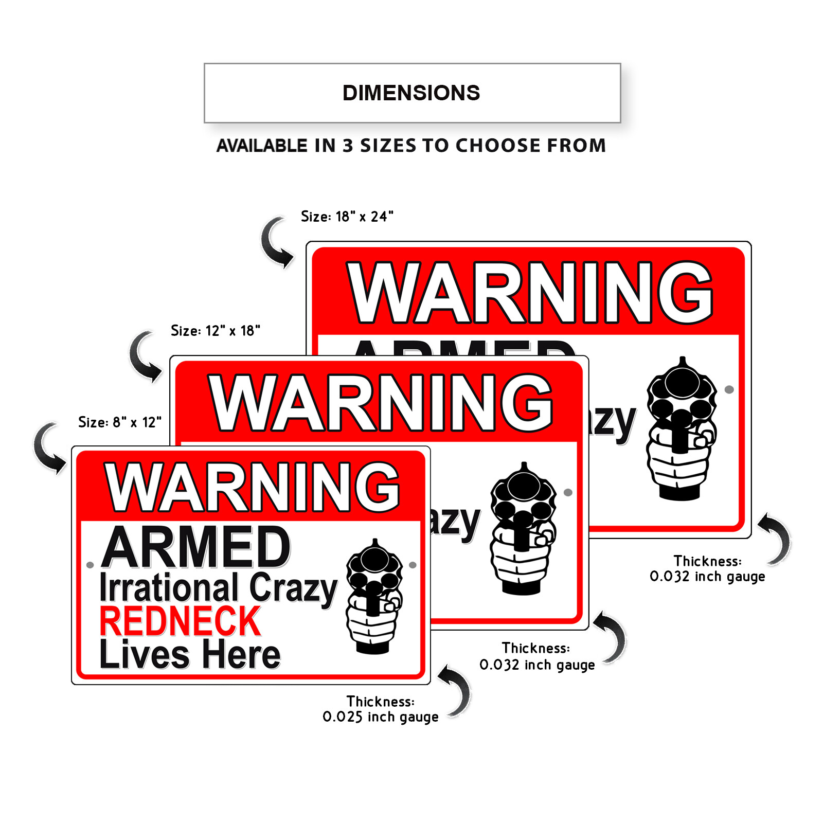 Warning Sign, Armed Irrational Crazy Redneck Lives Here Aluminum Metal ...