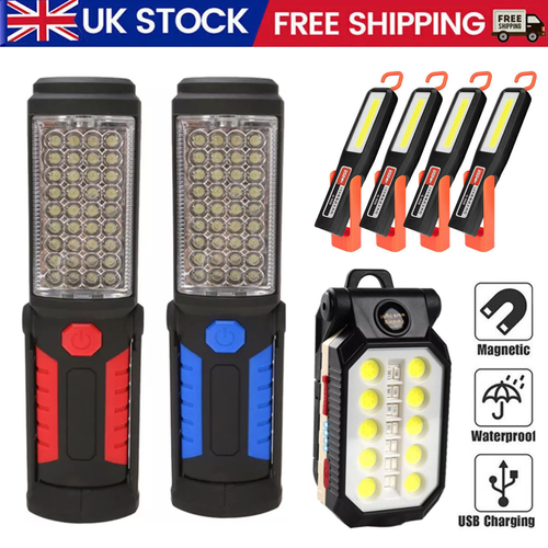 LED COB Hand Torch Rechargeable Magnetic Work Light Car Workshop ...