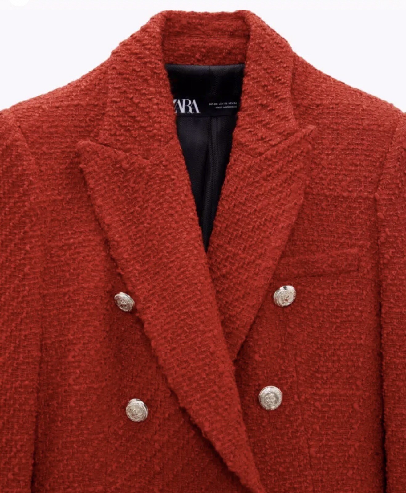 RARE ZARA RED DOUBLR BREASTED TWEED BOUCLE KNITTED BLAZER JACKET SIZE ...
