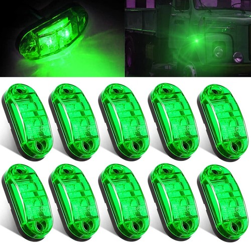 10X LED Clearance Lights Side Marker GREEN Indicators Trailer Truck RV ...