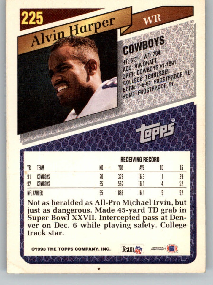 1993 Topps #225 Alvin Harper Gold Dallas Cowboys | eBay