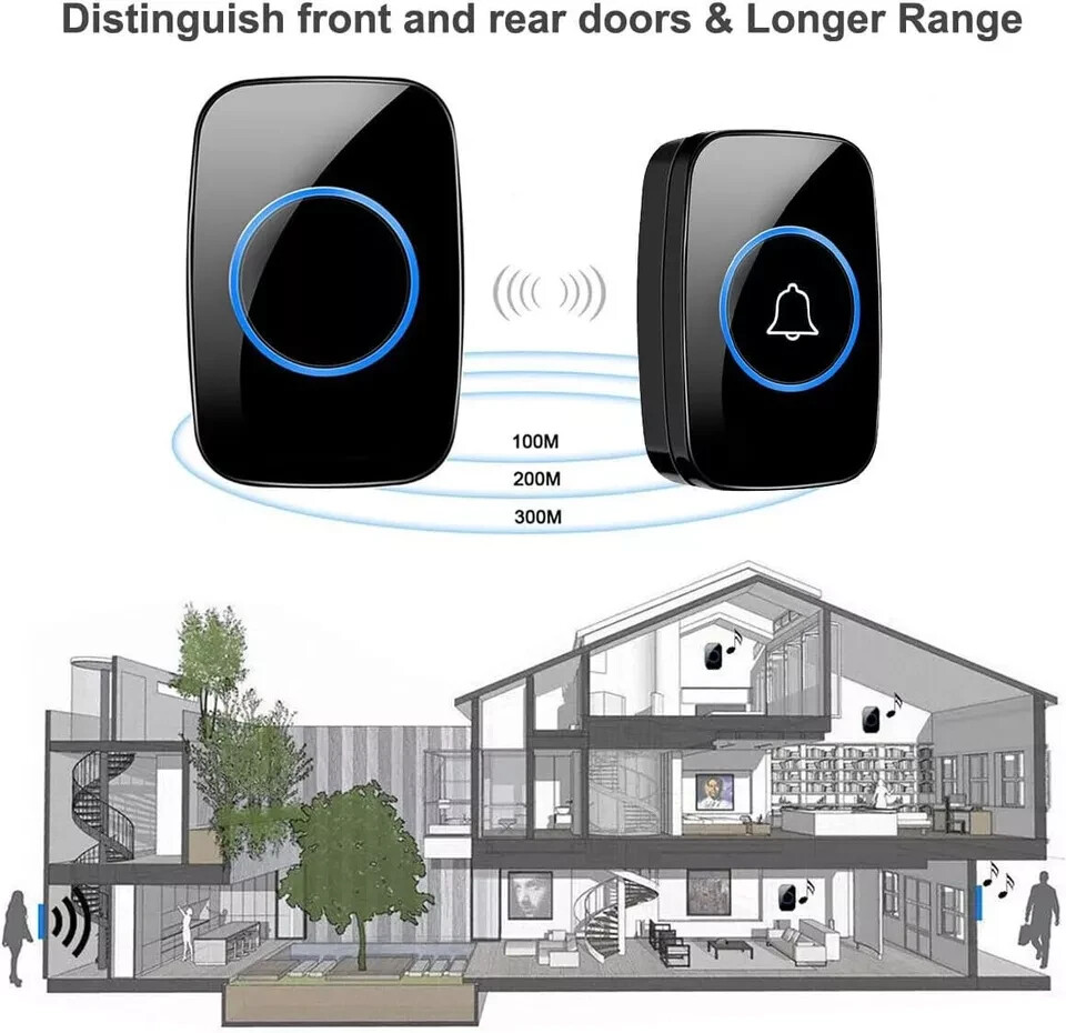 Waterproof Wireless Door Bells 1000ft Long Range Battery Home Cordless ...