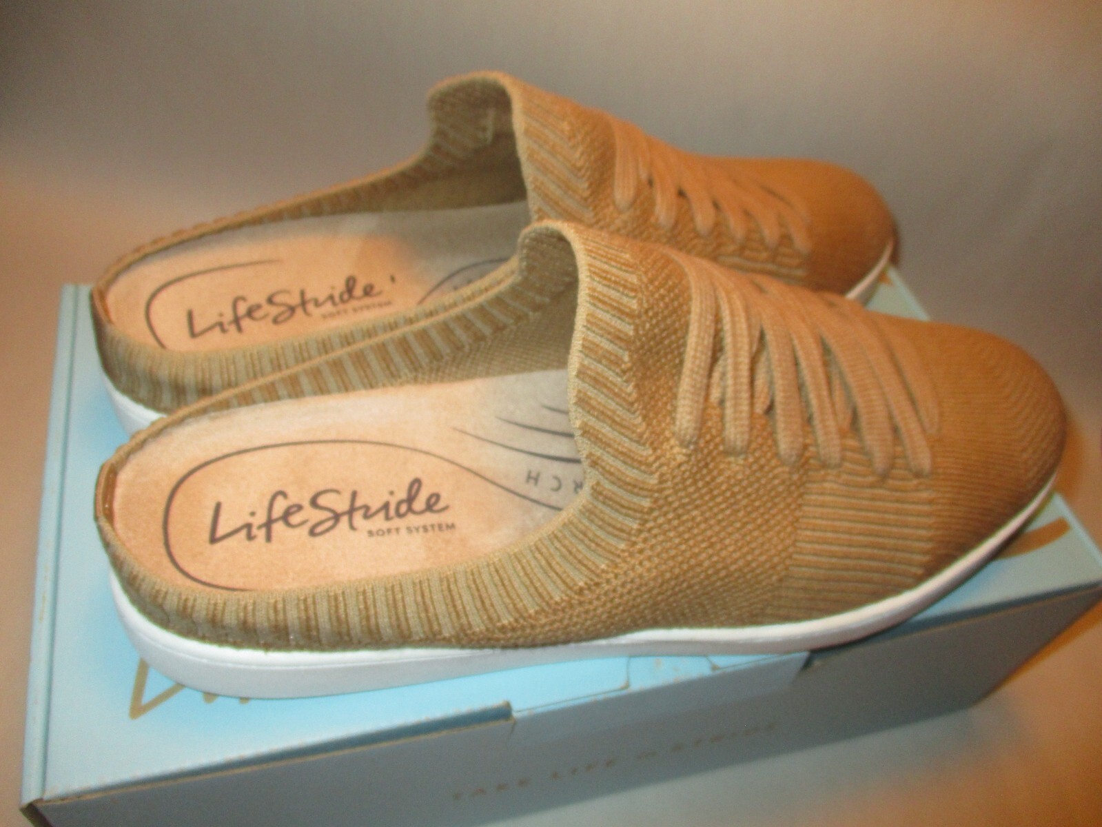 NEW Life Stride Ease Camel Flyknit Women 8.5W Soft System Insole Flat Heel Mules | eBay
