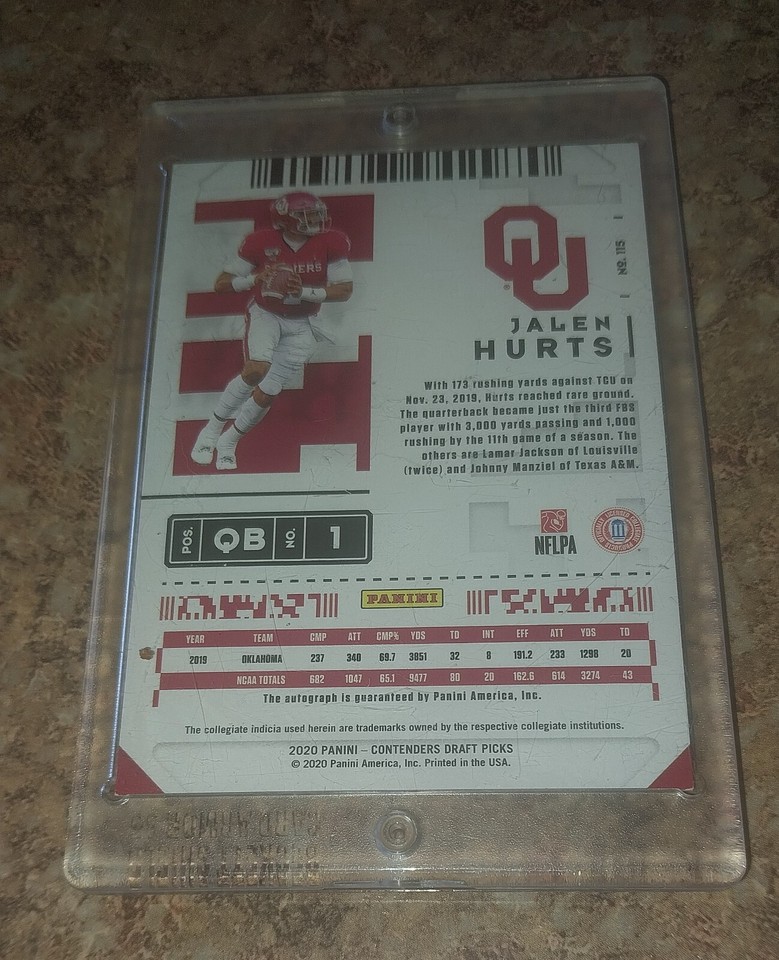 2020 Jalen Hurts Panini Contenders Draft Championship Ticket Auto RC ...