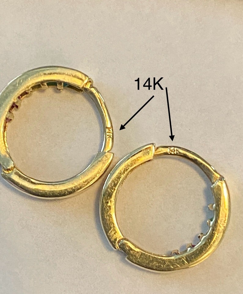 14K Gold Multi Gem Huggie Hoop Earrings Emerald Ruby Topaz Galaxy Gold ...
