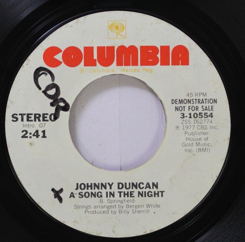Country Promo 45 Johnny Duncan - A Song IN The Night / Sur Co | eBay