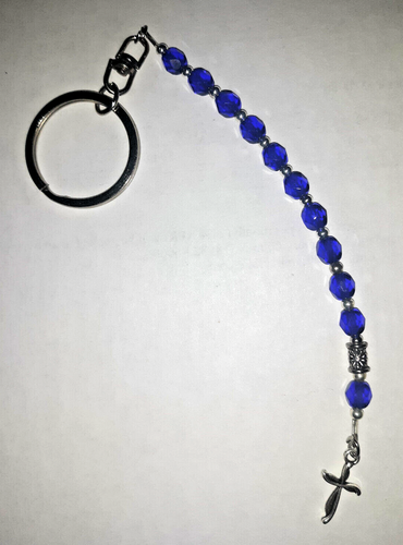 Blue Crystal Rosary Beads Religious Christian Prayer Key chain 7 in NEW ...
