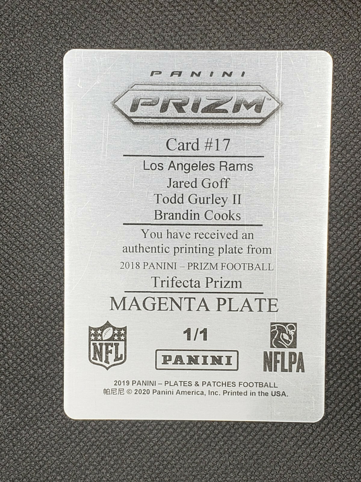 Jared GOFF Brandin COOKS GURLEY 2018 Panini Prizm TRIPLE PRINTING PLATE ...