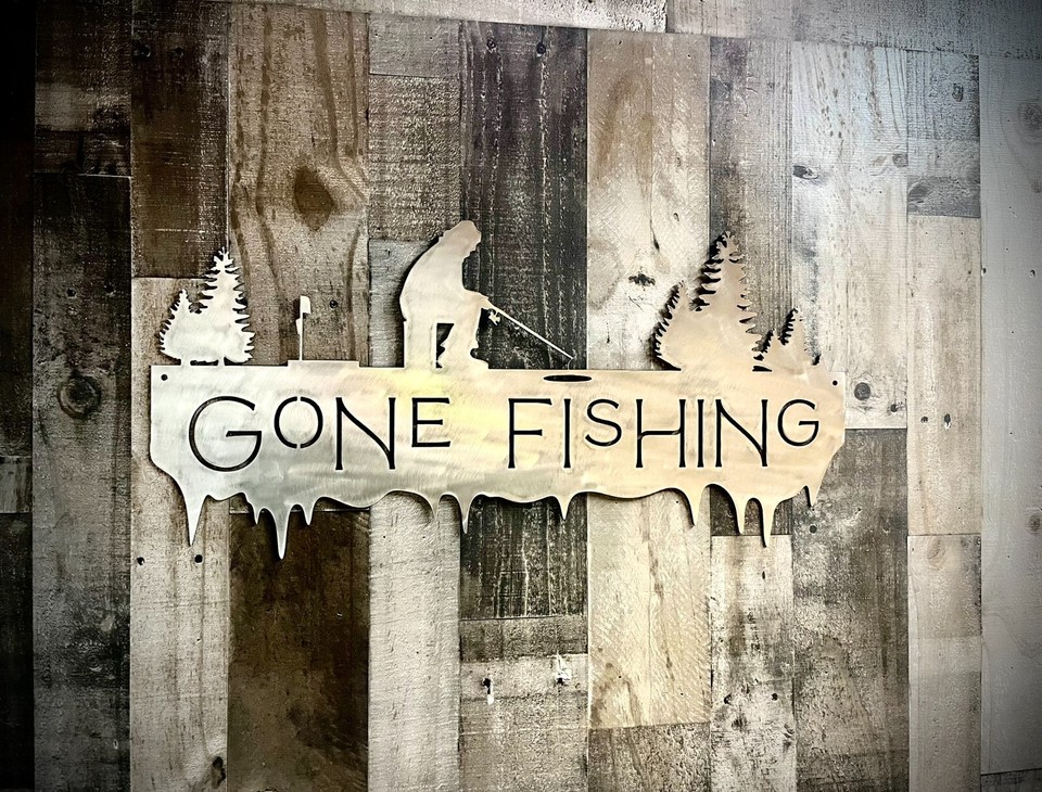 30-inch Gone Fishing Ice Fishing Sign, Beaver Dam, Tip-up, Jig, Pike ...