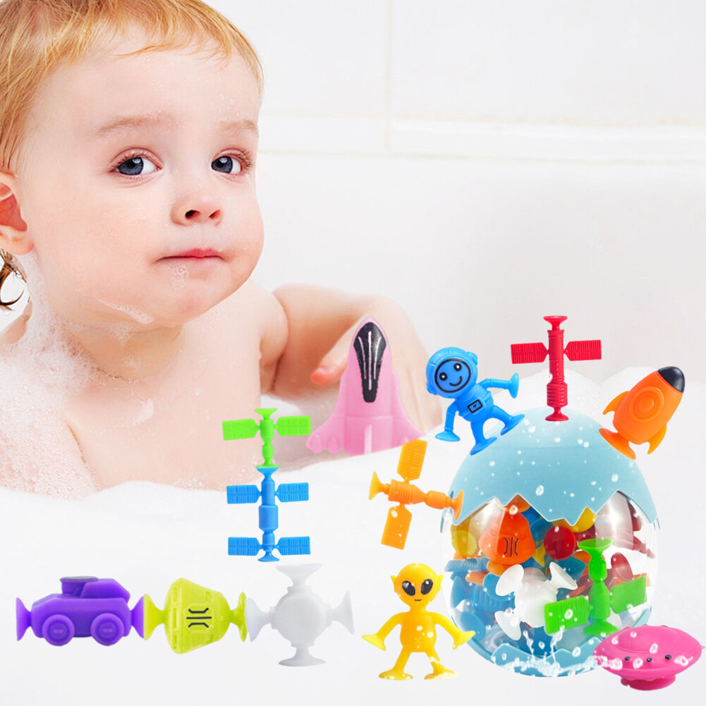 56Pcs Useful Baby Bath Toys Airplane Space Toys Suction Bath Toys for ...